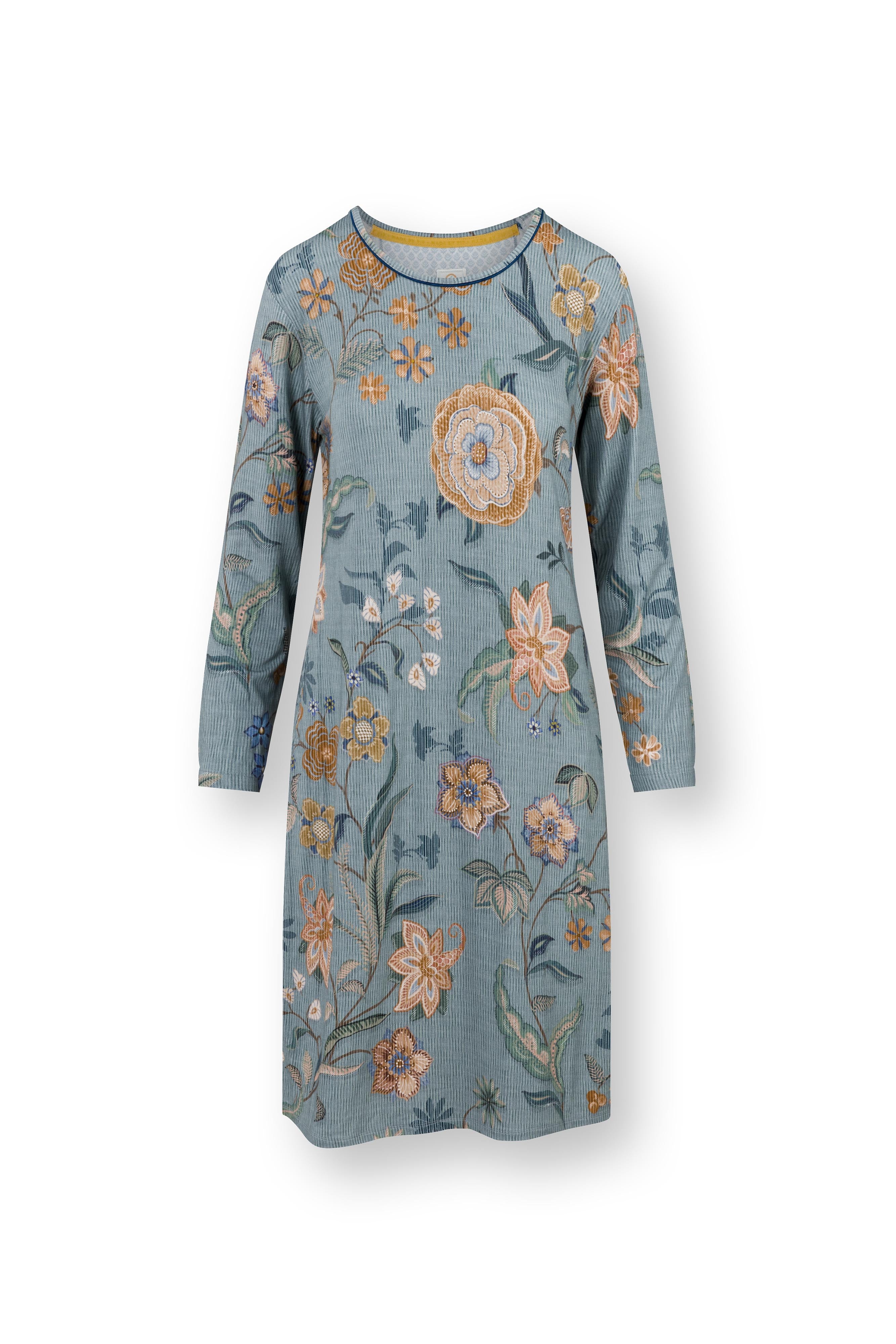 Pip Studio - Destiny Nachthemd Lange Mouw Dames - Safari Bloom - Blauw – vtwonen shop